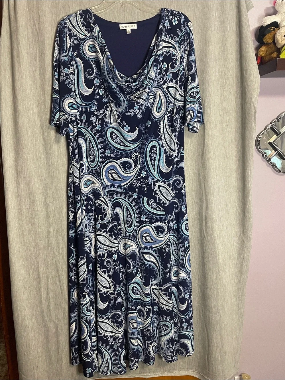 Robbie Bee | Dresses | Robbie Bee Navy And Light Blue Paisley Cowlneck ...